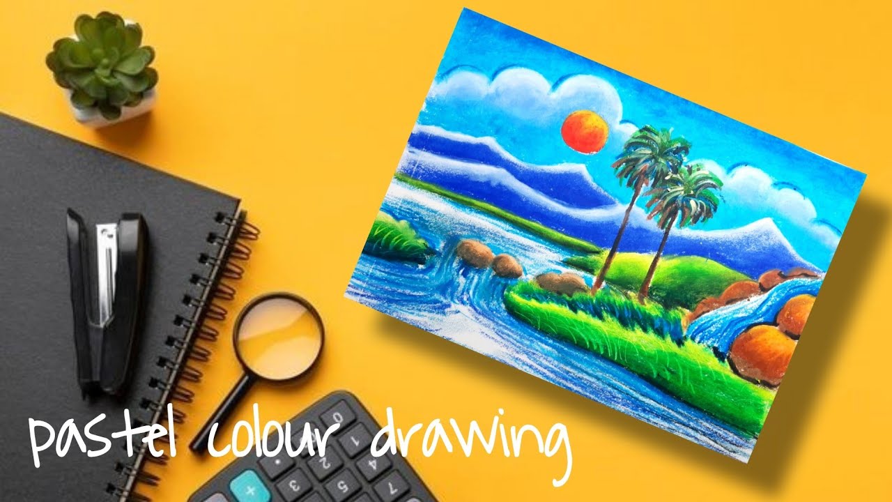 pastel_colour_drawing। landscape_drawing। drawing_for_kid। মোম রঙে ...