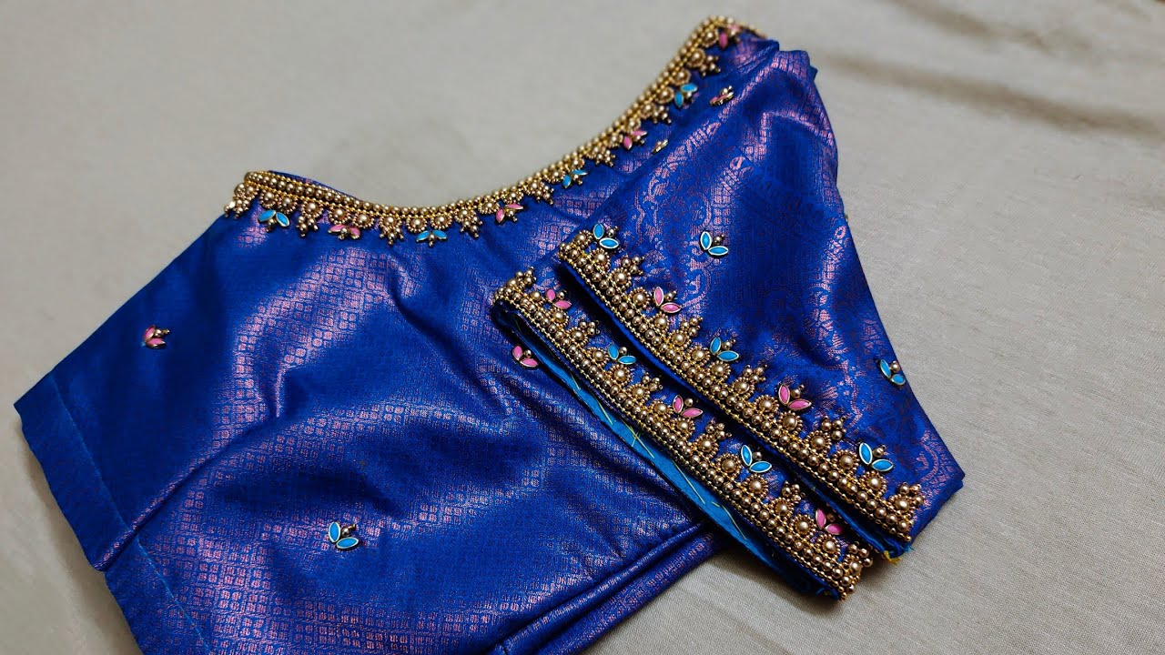 simple&easy aari work bridal blouse design with normal needle 🪡 - YouTube