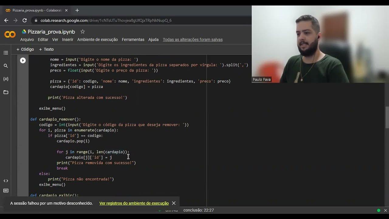 Cardápio de pizzaria em Python, ADS TOLEDO PRUDENTE - YouTube