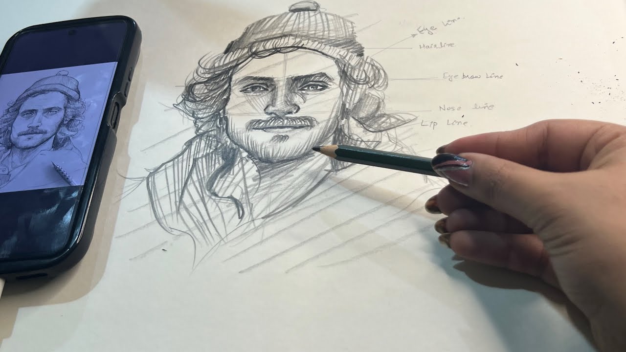 Sketching Portrait Using Only One pencil | Drawing of a portrait step ...