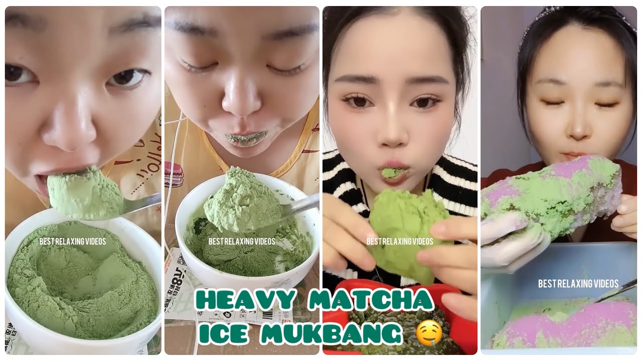 Best matcha green tea powder & Eating matcha powdered ice & matcha ...
