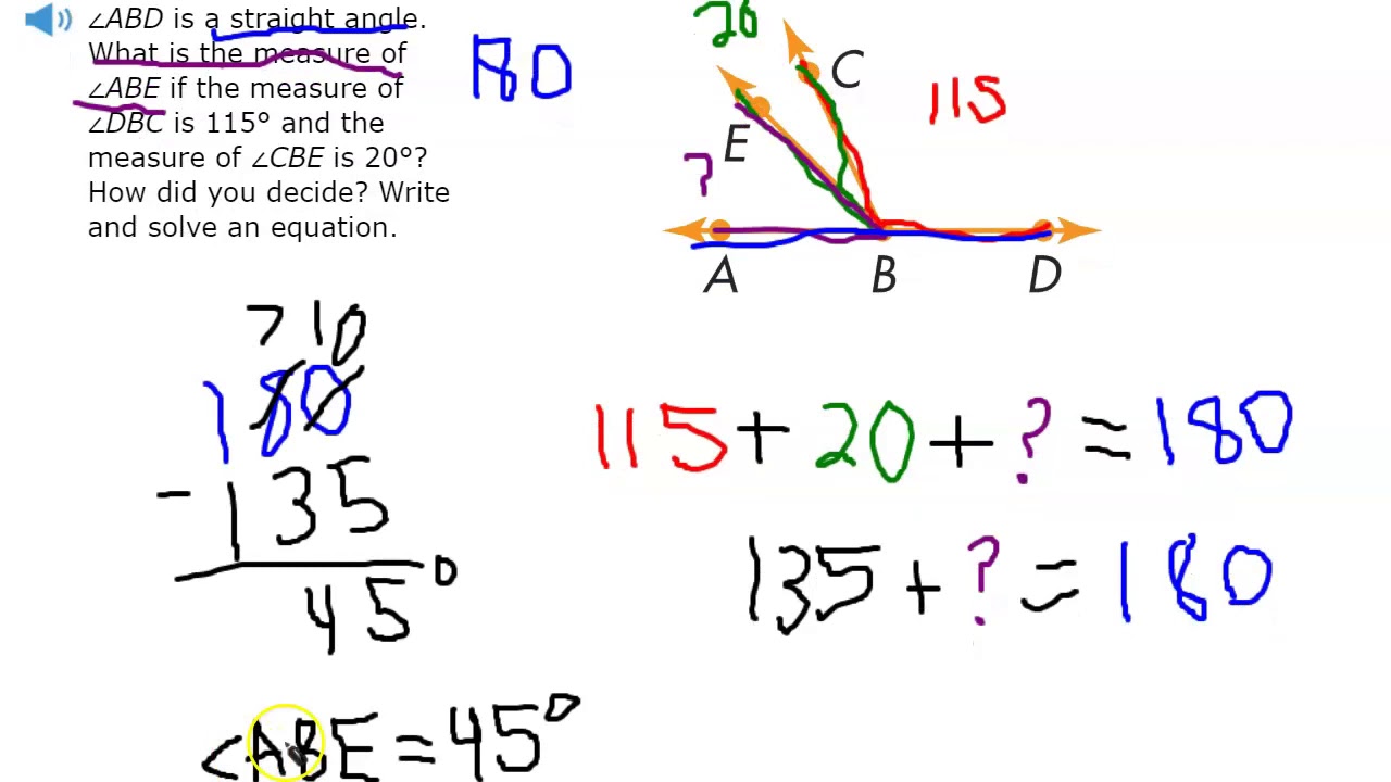 4th Grade Geometry: Add and Subtract Angle Measures (HW 15.5) - YouTube