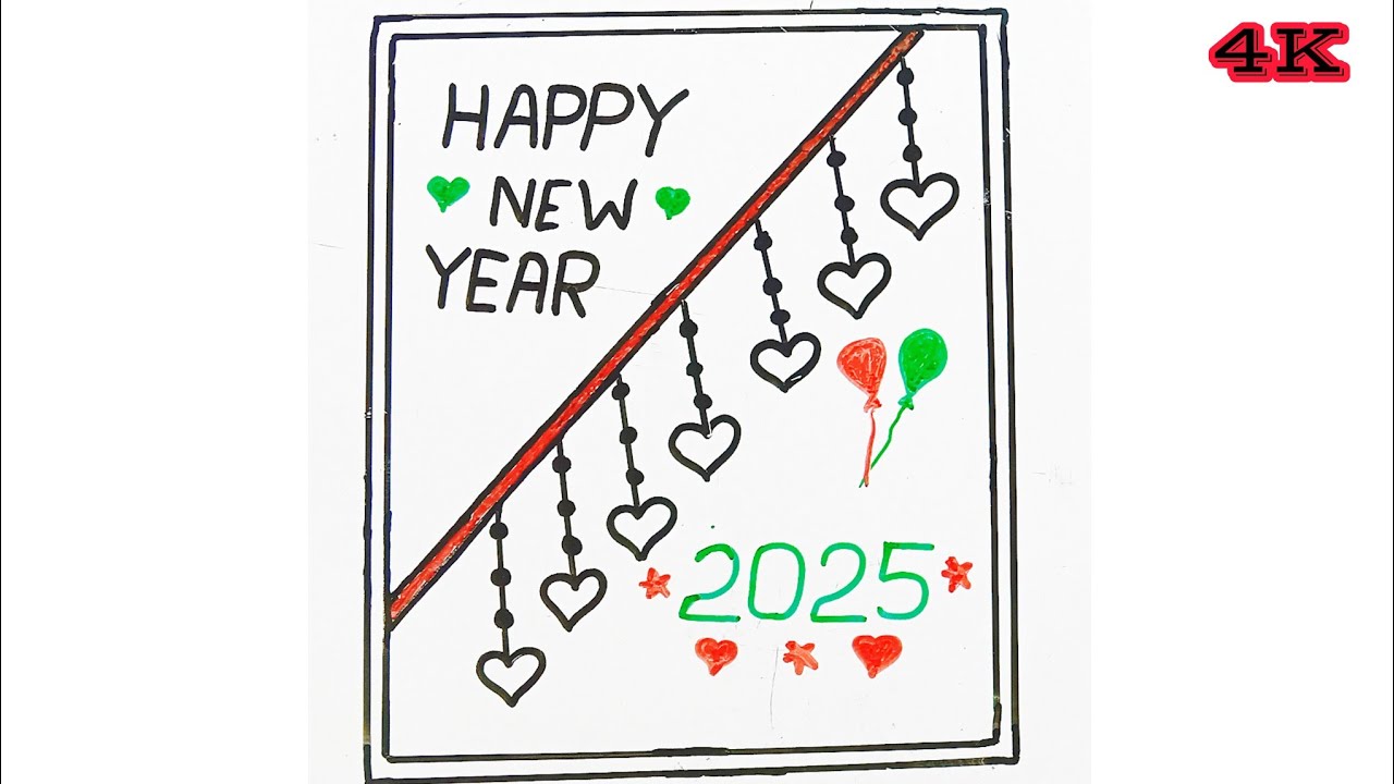 How To Draw Happy New Year 2025 Design || Happy New Year Drawing Easy ...