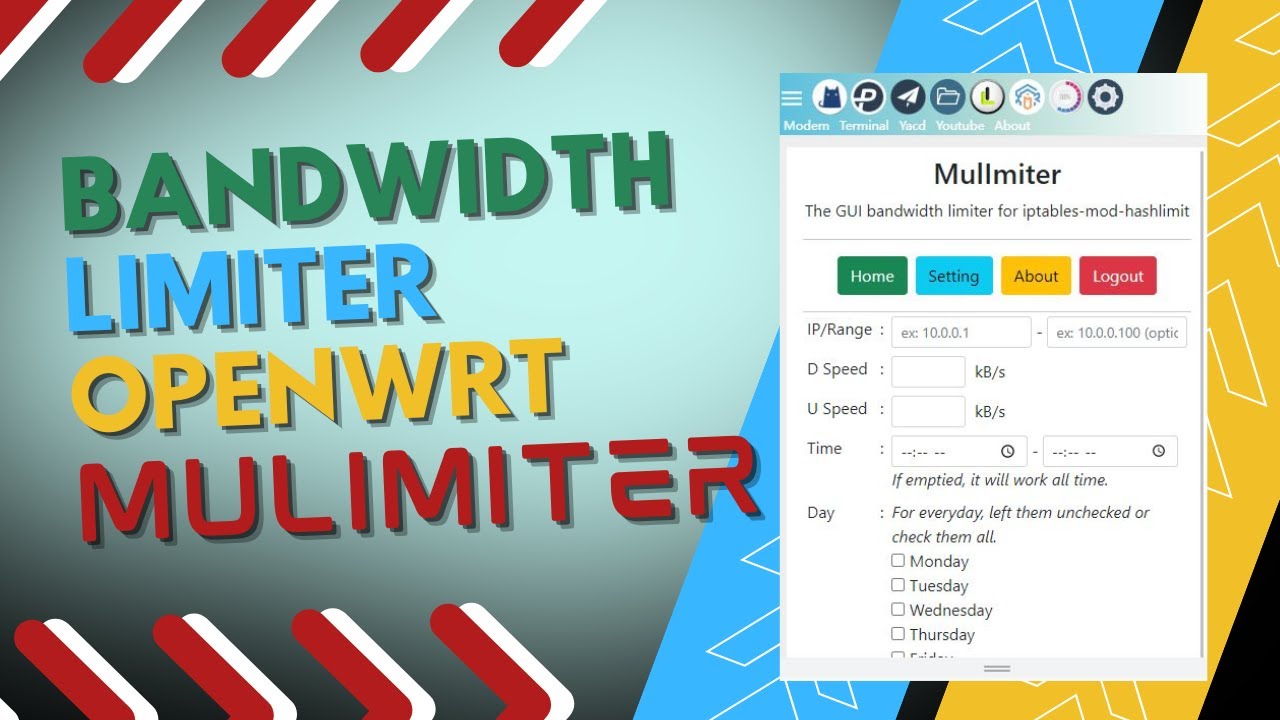 MuLimiter Bandwidth Limiter OpenWrt Support IP Range - YouTube
