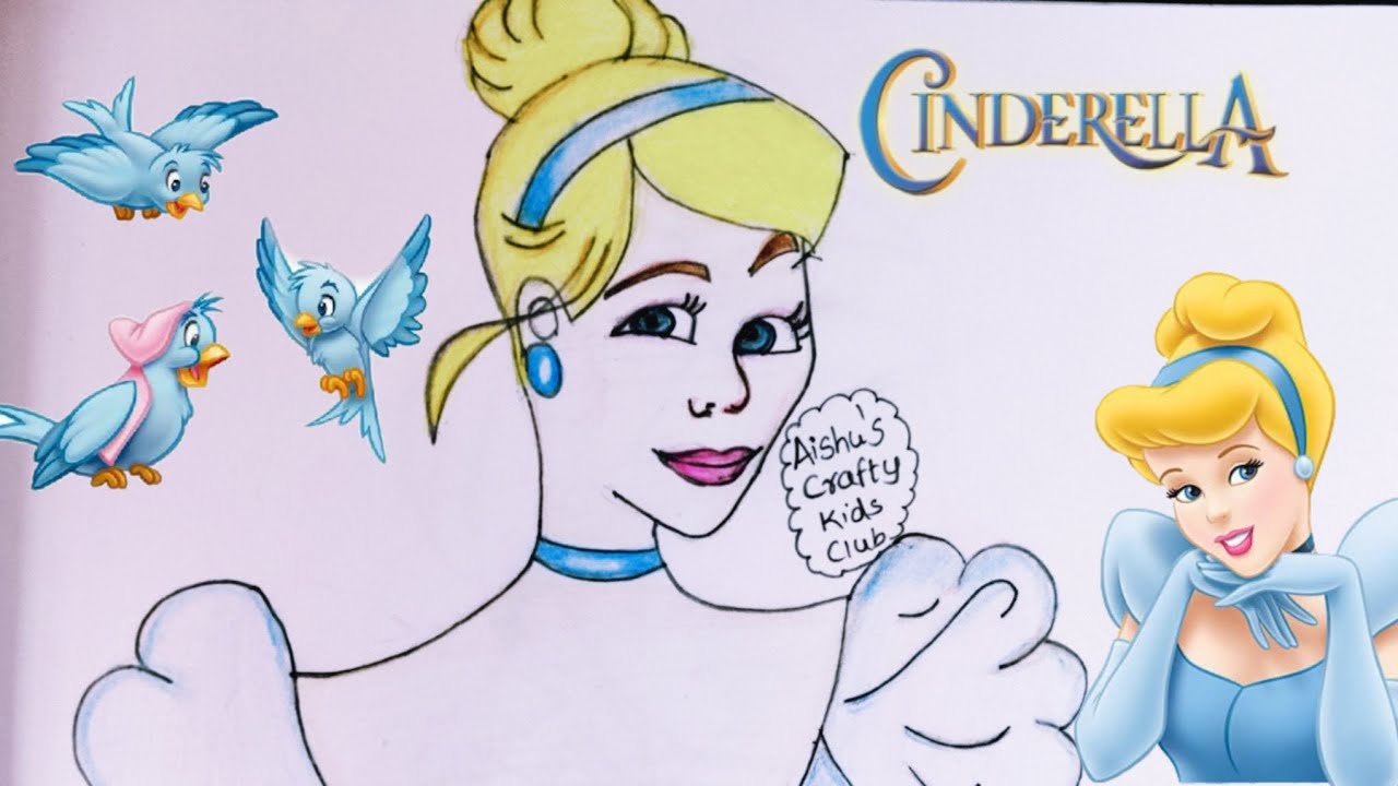 Disney Princess Drawing / How to Draw Cinderella Cartoon / Easy Step by ...