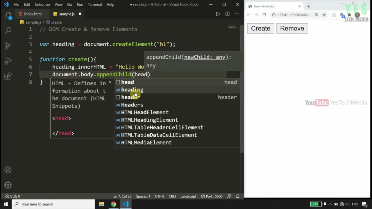 Create and Remove Element(DOM) | JavaScript Malayalam Tutorial | Part 22 of 25 | - YouTube