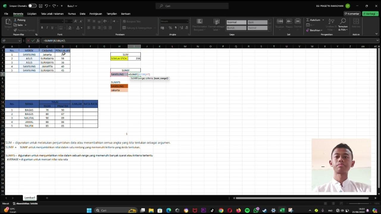 tutorial sum sumif sumifs dan average - YouTube