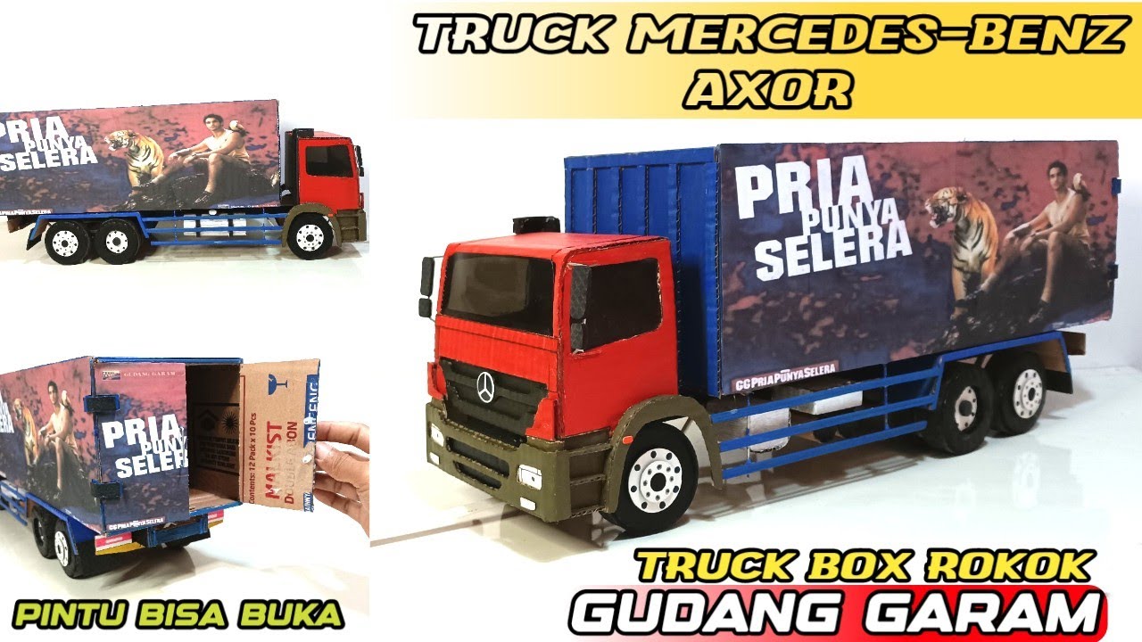 MEMBUAT MINIATUR TRUCK BOX ROKOK GUDANG GARAM || TRUCK MERCEDES AXOR ...