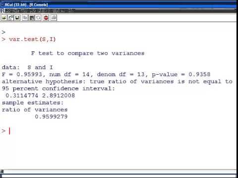 Statistics with R - F test for Equality of variances (var.test) - YouTube