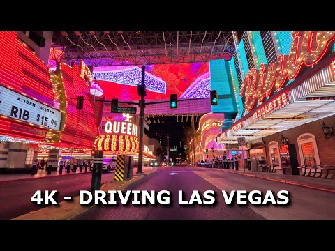 Driving Las Vegas Strip to Downtown at Night - 4K