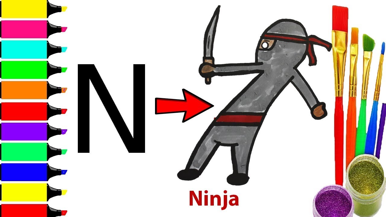 How to turn Letter "N" into a Cartoon NINJA! Drawing for Kids! Fun with ...
