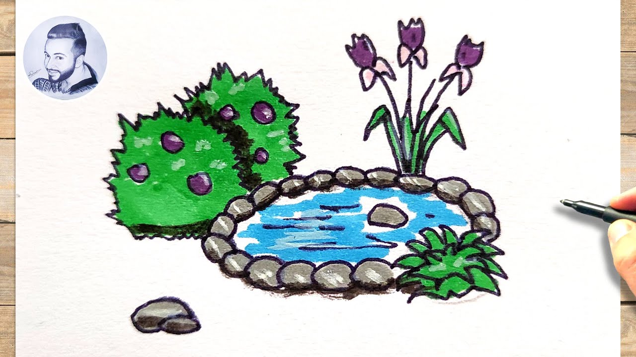 Comment dessiner un bassin de jardin - YouTube