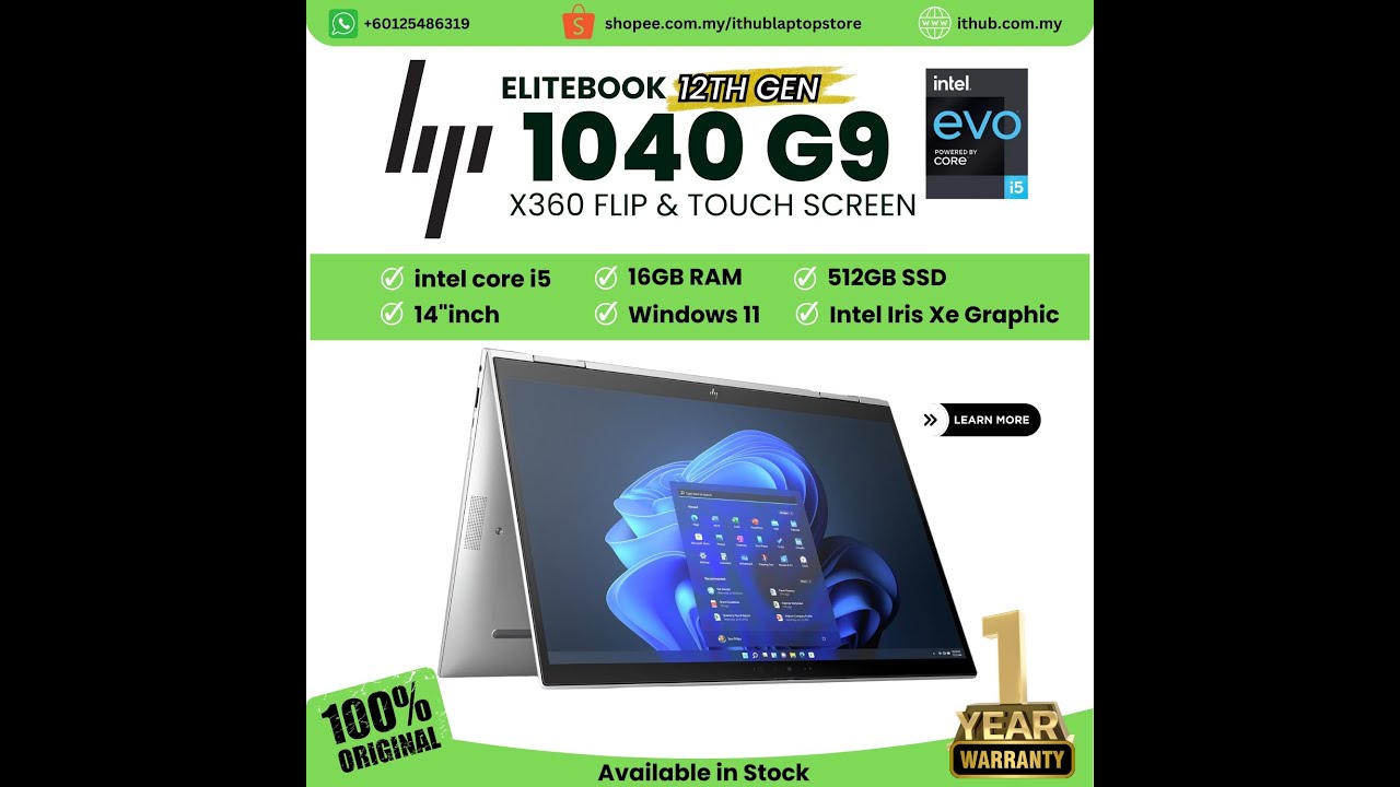 Hp Elitebook 1040 G9-Core i5-12thGen-windows 10Pro-16GBRAM-14"in-X360 ...