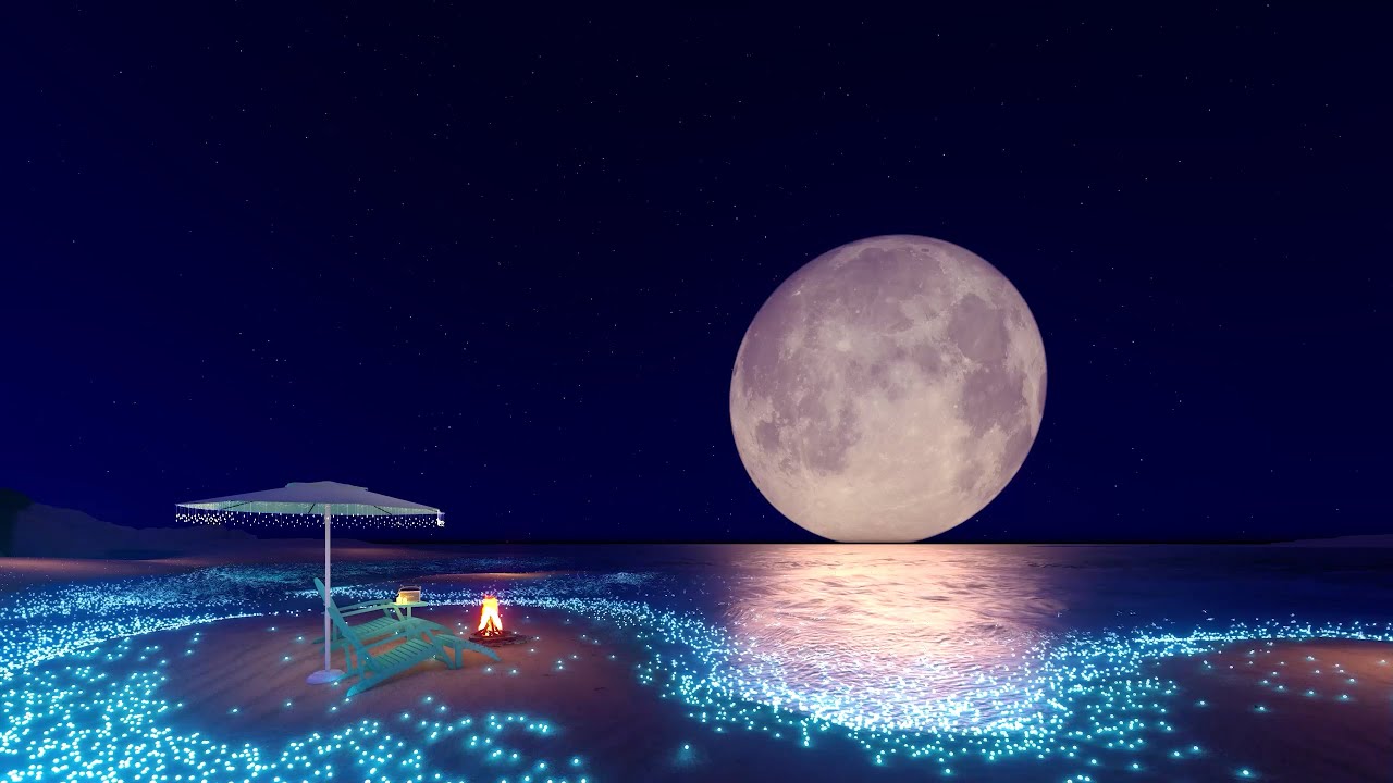 XE47 Fluorescent Moon Sea 🌕 - Piano Piece & Ocean Sounds to Sleep ...