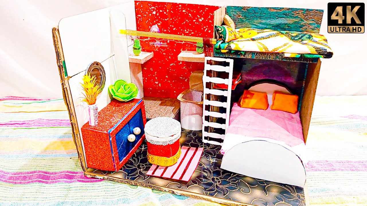 DIY Miniature Cardboard House #27 | bathroom and bedroom for two ...