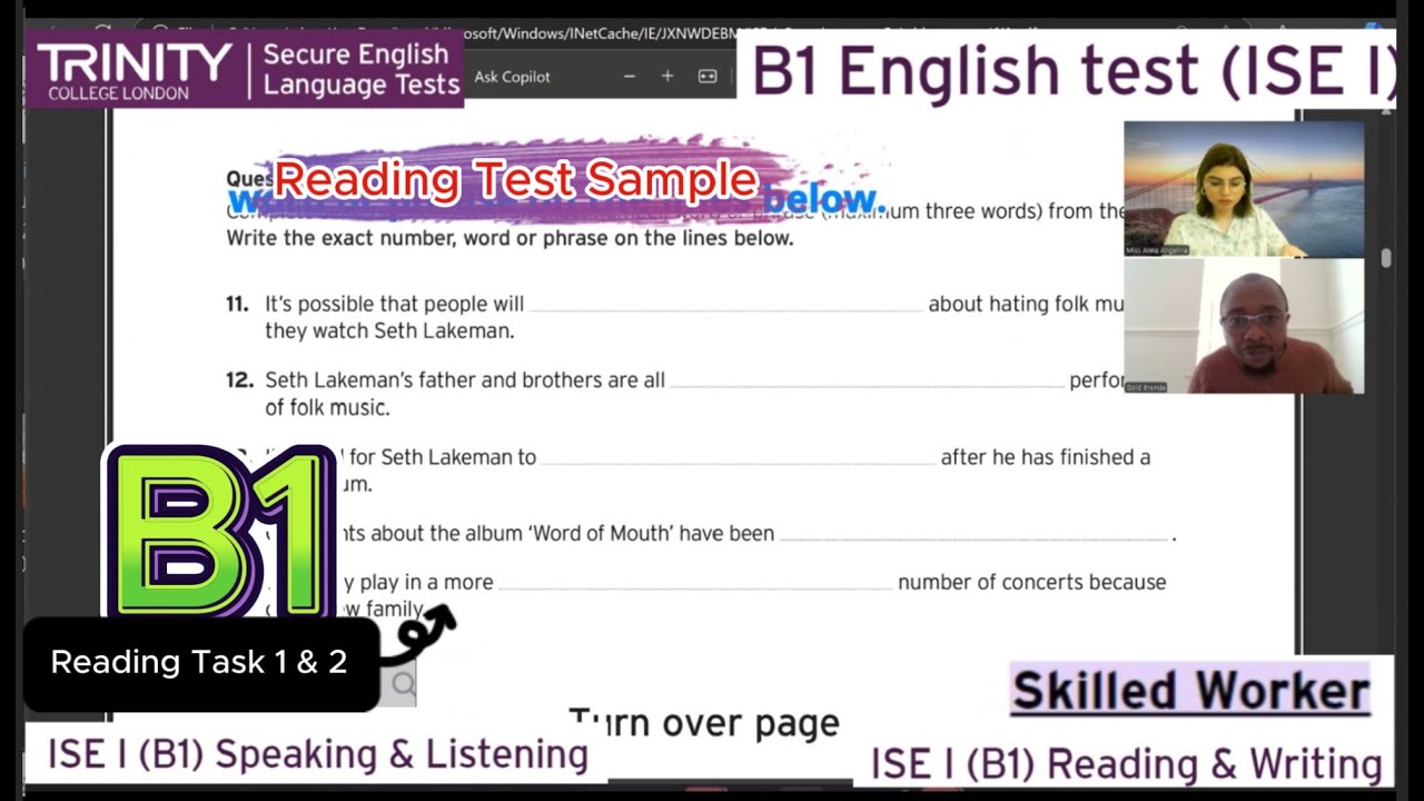 B1 English Test Reading & Writing Skilled Worker Visa || ISE 1 Trinity ...