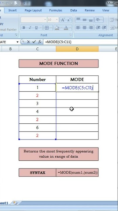 Most repeated number in a data range using MODE function in excel #shorts - YouTube