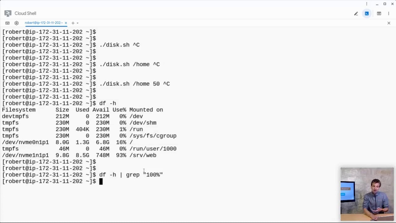 Monitor used disk space with a shell script (part 1/2) - YouTube