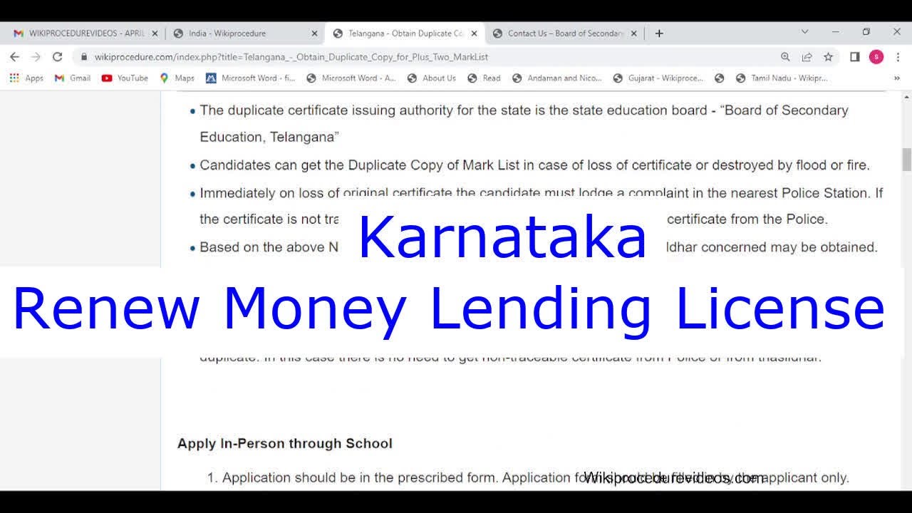 Karnataka - Renew Money Lending License (Online) - YouTube
