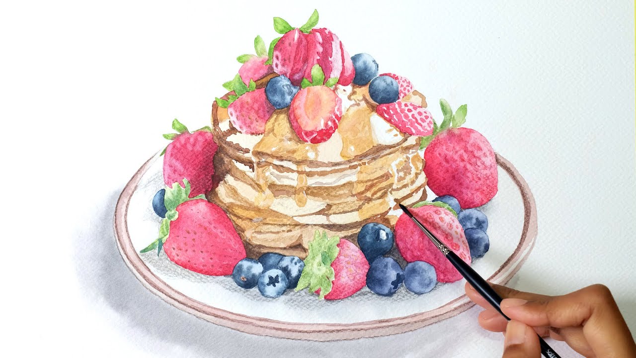 Time-lapse : Painting pancakes with watercolor and colored pencils ...