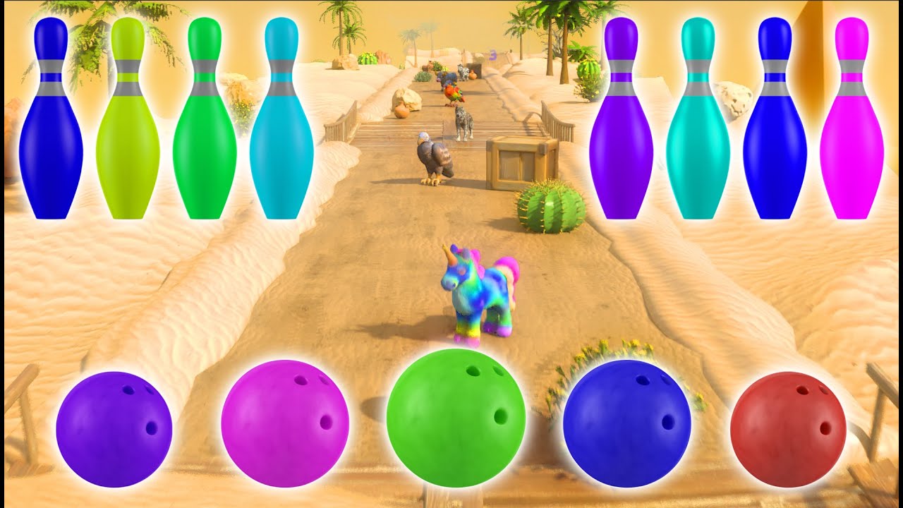 🎳🐪🔢 Bowling Ball Kinetic Sand Fiesta. Smash Animals Alphabet Numbers in ...