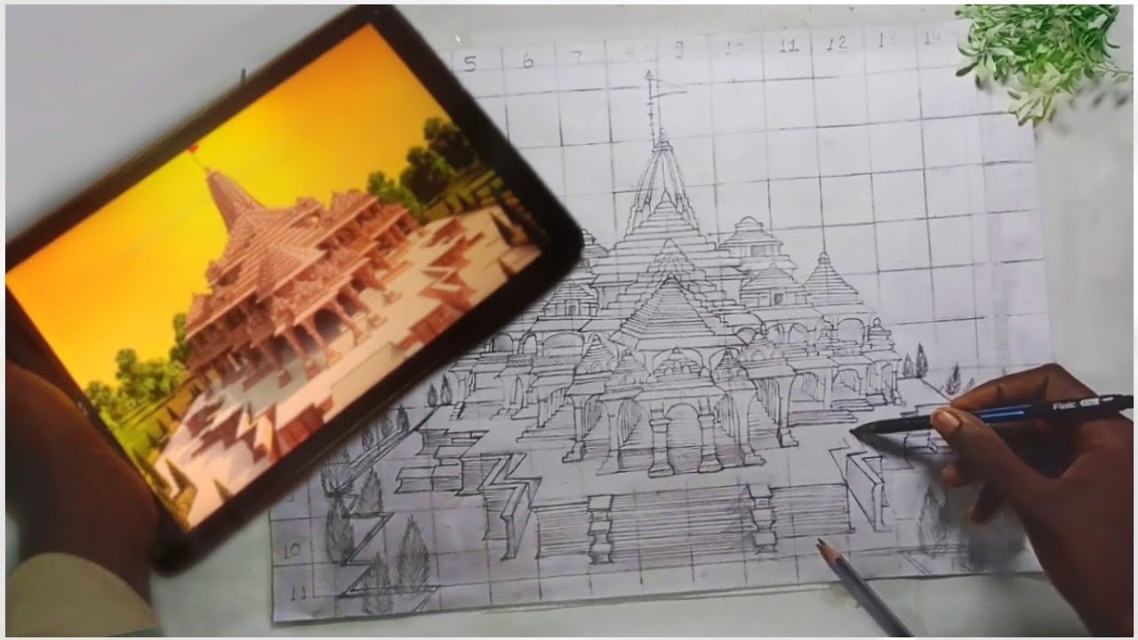 Shri Ram Mandir Drawing, Outline Tutorial 😍|| Ram Mandir Drawing ...