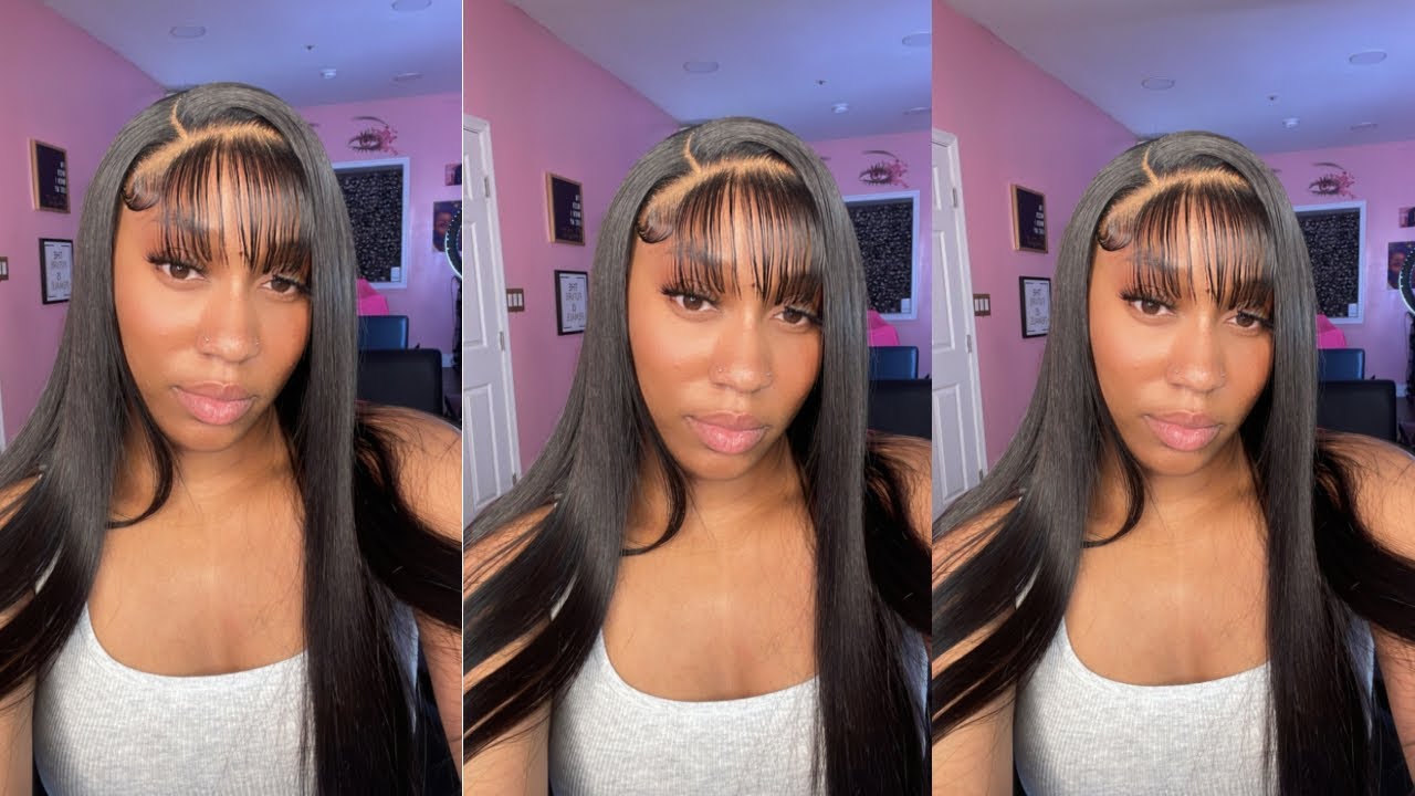 SIDE PART WITH BANGS HAIRSTYLE | Closure Install| ft ...