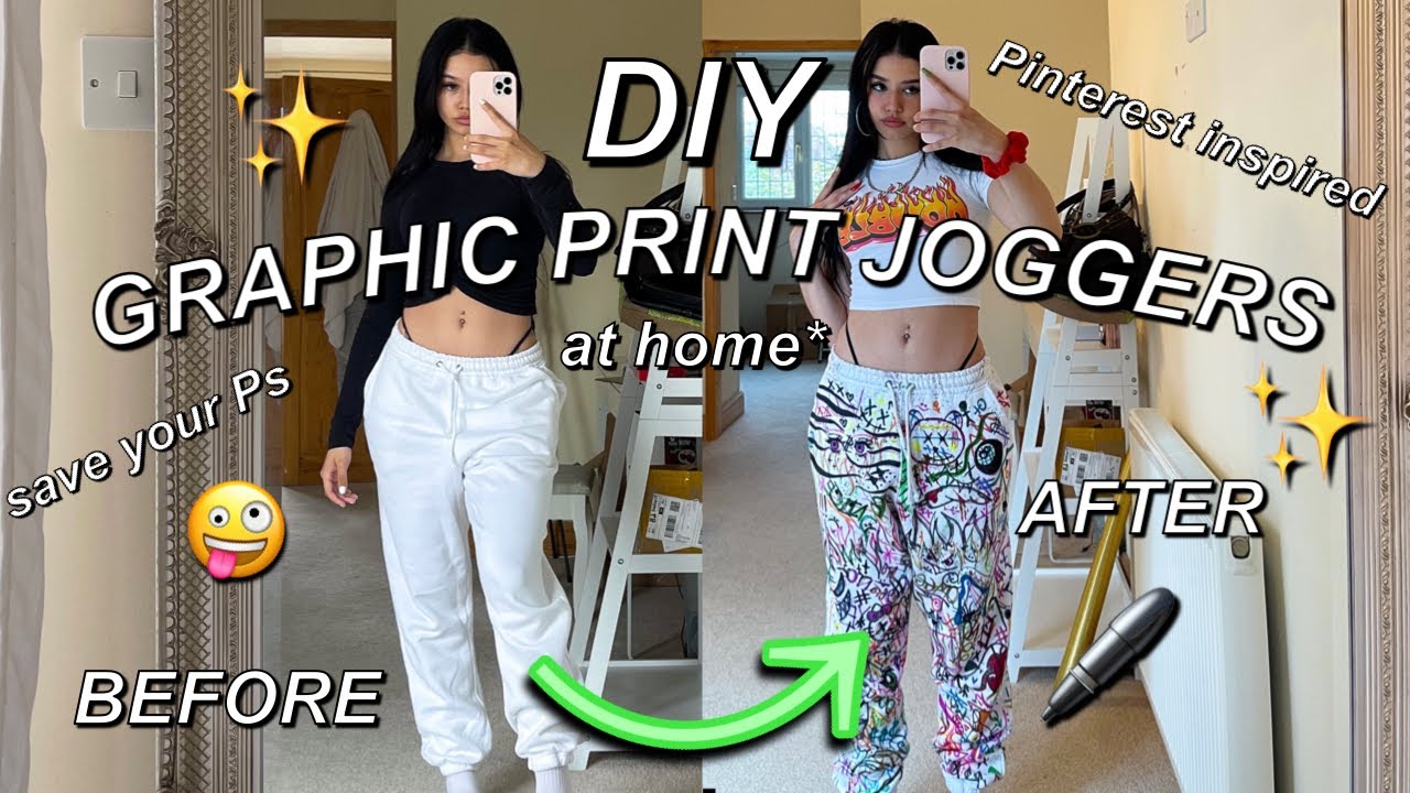 I TRIED MAKING GRAPHIC PRINT JOGGERS | DIY FASHION - YouTube