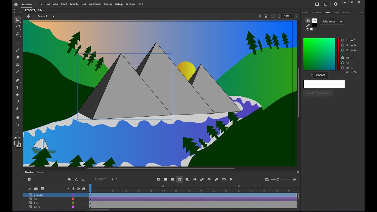 Adobe Animate #17 : How To Animate Sea , Sun, Pyramids And Boat - YouTube
