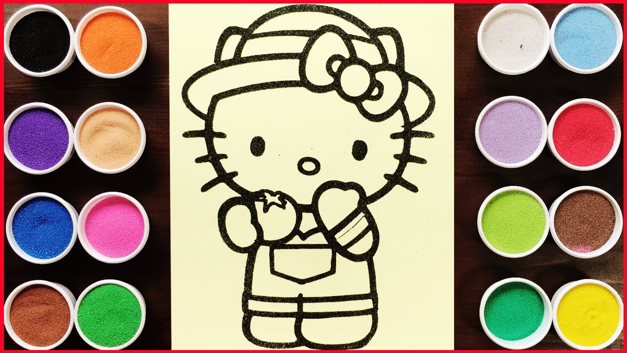 TÔ MÀU TRANH CÁT HELLO KITTY HÁI CÀ CHUA - Sand painting Kitty (Thỏ ...