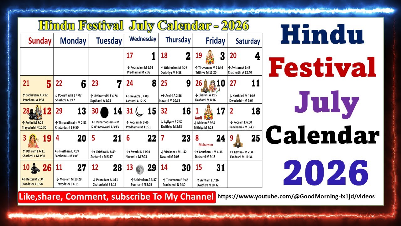 Hindu Festival July Calendar 2026 || #julycalendar2026 - YouTube