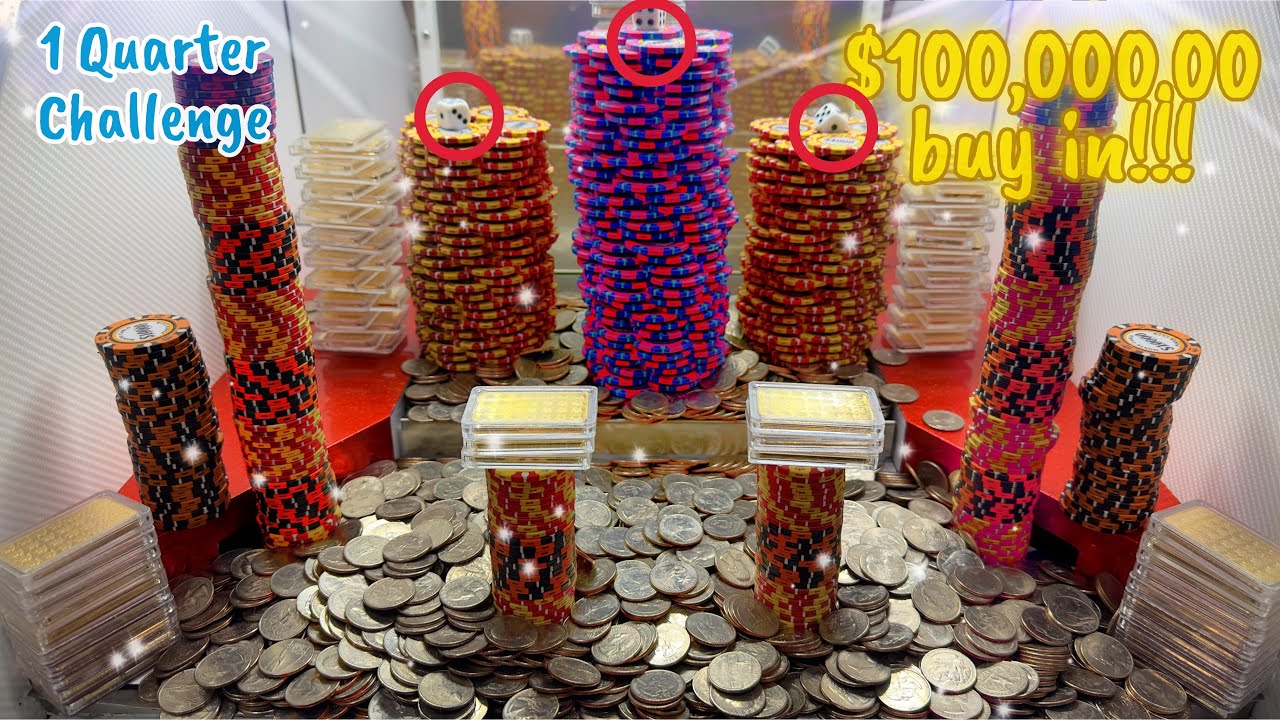 1 quarter challenge high limit coin pusher - YouTube