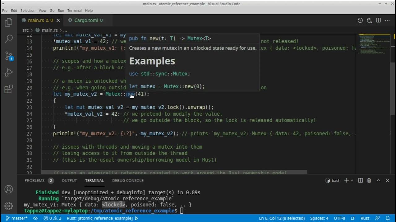 How to use Mutex and Atomically Reference Counted Arc with threads in Rust to share information ...