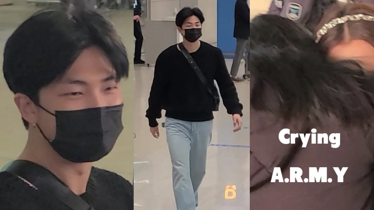 BTS RM Arrival from Barcelona | Crying A.R.M.Y | Fans "NamJoon Te amo ...