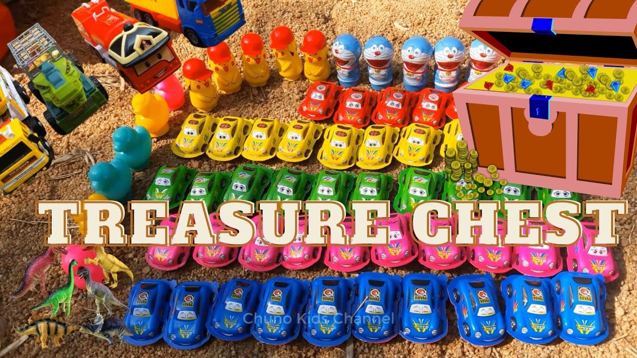 Toy car treasure | Excavator , candy truck , doraemon candy , duck candy , rabbit candy - YouTube