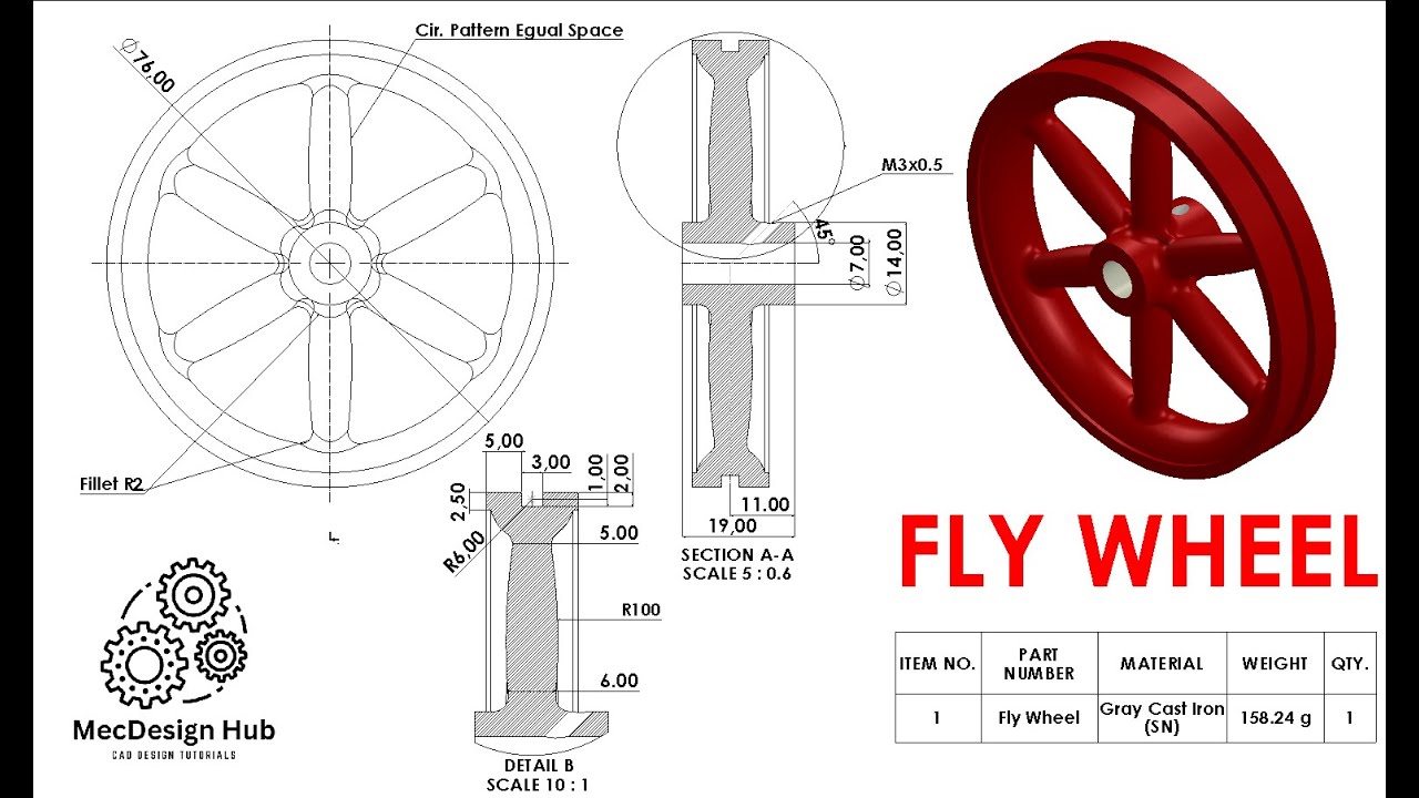 Solidworks Tutorial For Mechanical Engineering | Fly Wheel | Steam ...