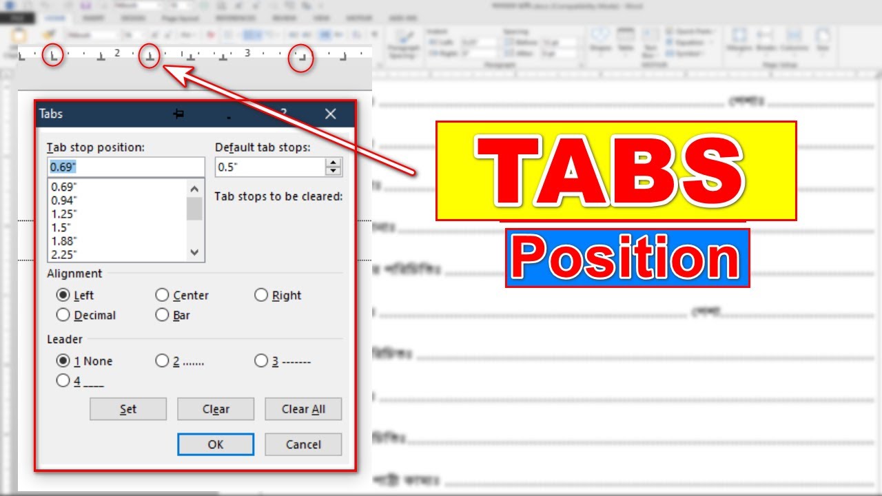 TABS Indent এর ময়নাতদন্ত || Left, Right & Centre Tab. - YouTube