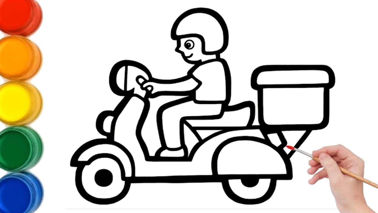 Drawing and Coloring Delivery Boy With Scooter | Easy Drawing | Draw ...