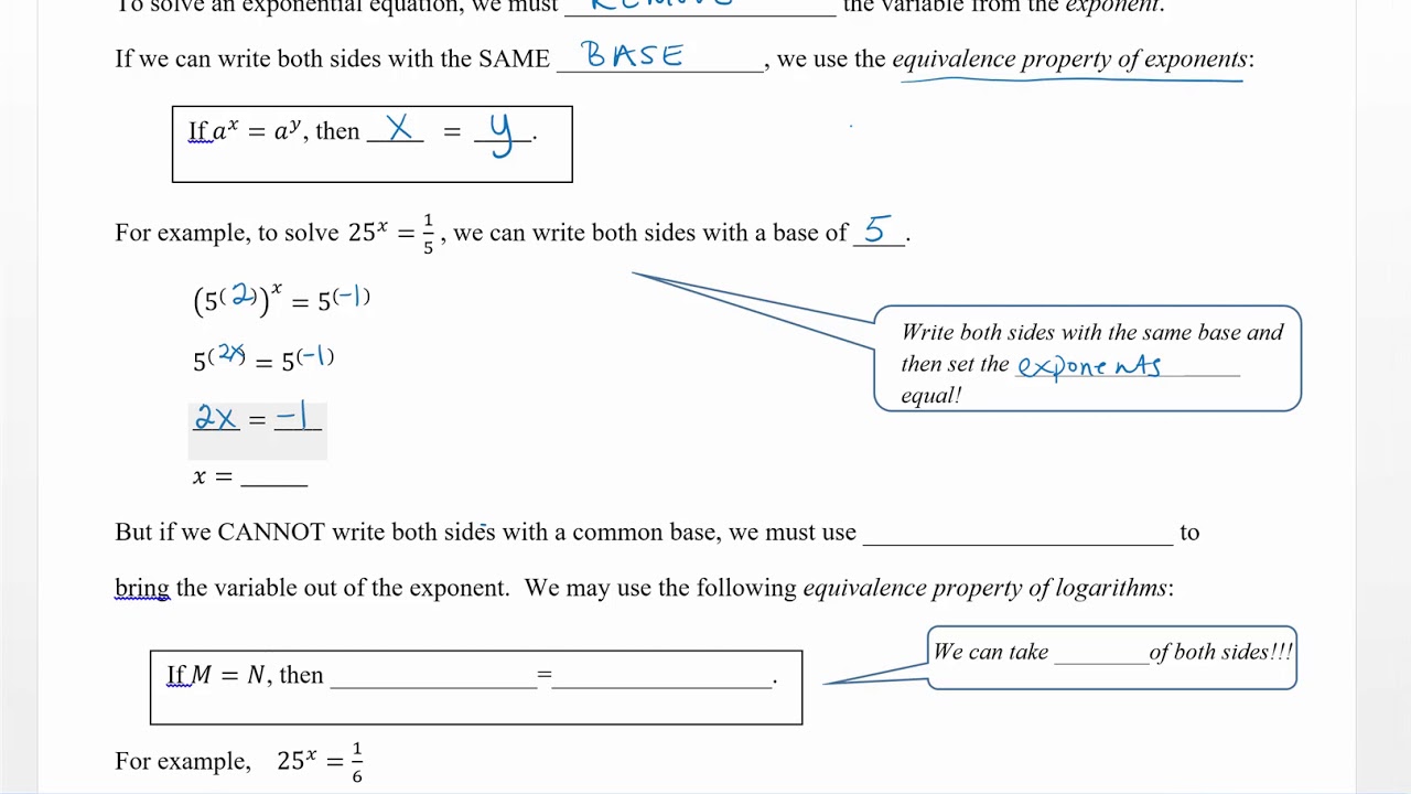 Exponential & Logarithmic Equations Video 12 - YouTube