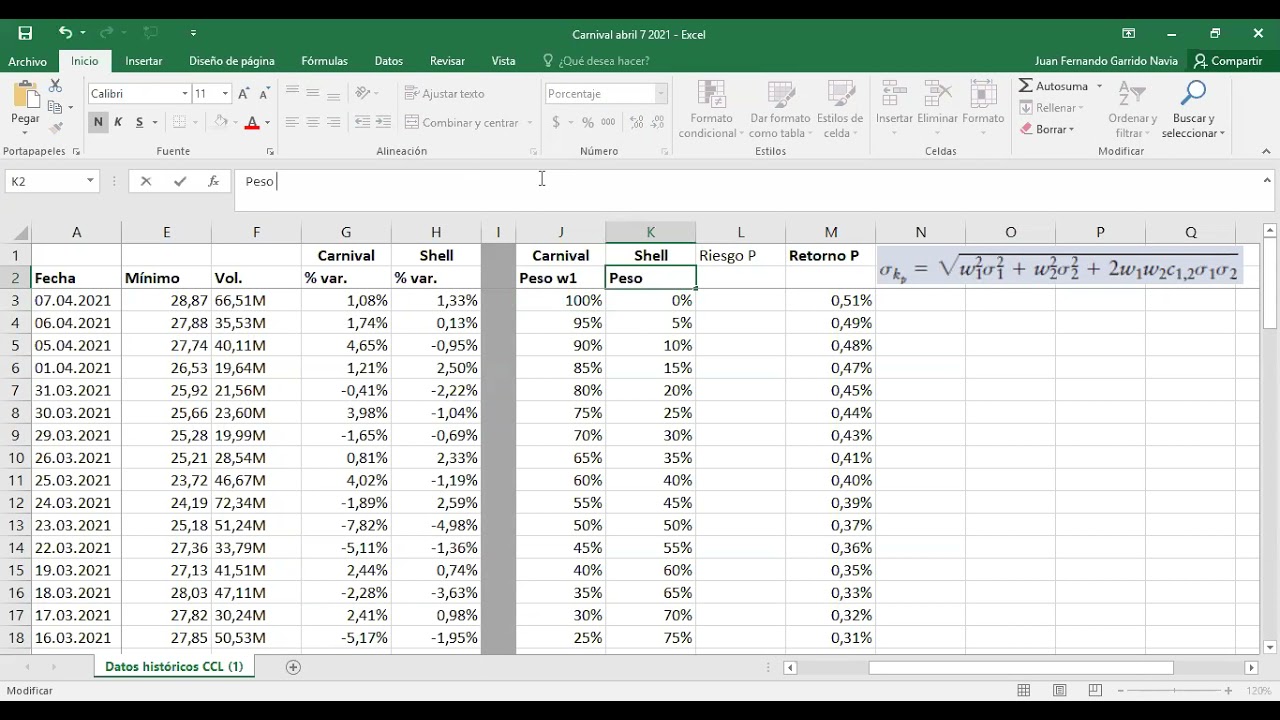 Portafolio de Markowitz en excel con 2 activos - YouTube