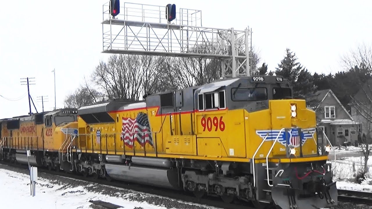 UP 9096- SD70AH Leads Z-Train, Rochele, IL, 1/17/19 - YouTube
