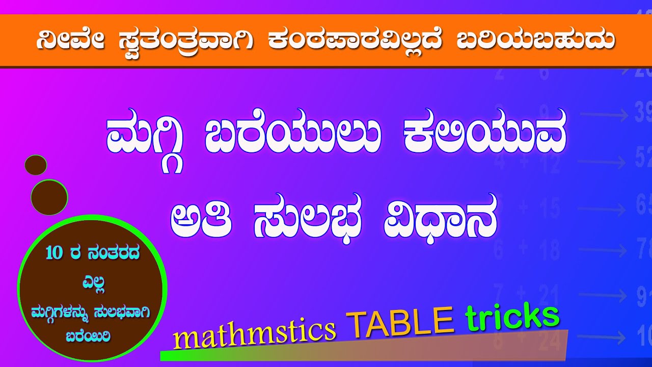 ಮಗ್ಗಿ ಬರೆಯುವ ಸುಲಭ ವಿಧಾನ | MATHAMATICS TABLE | WRITING EASY MATHOD ...