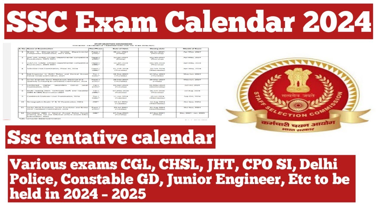 SSC Exam Calendar 2024 –ssc exam date 2024 - YouTube