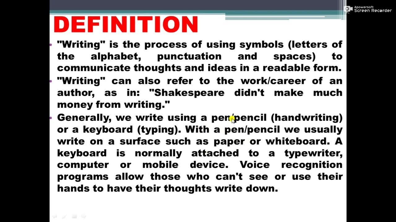 what is writing. Definition of writing. - YouTube