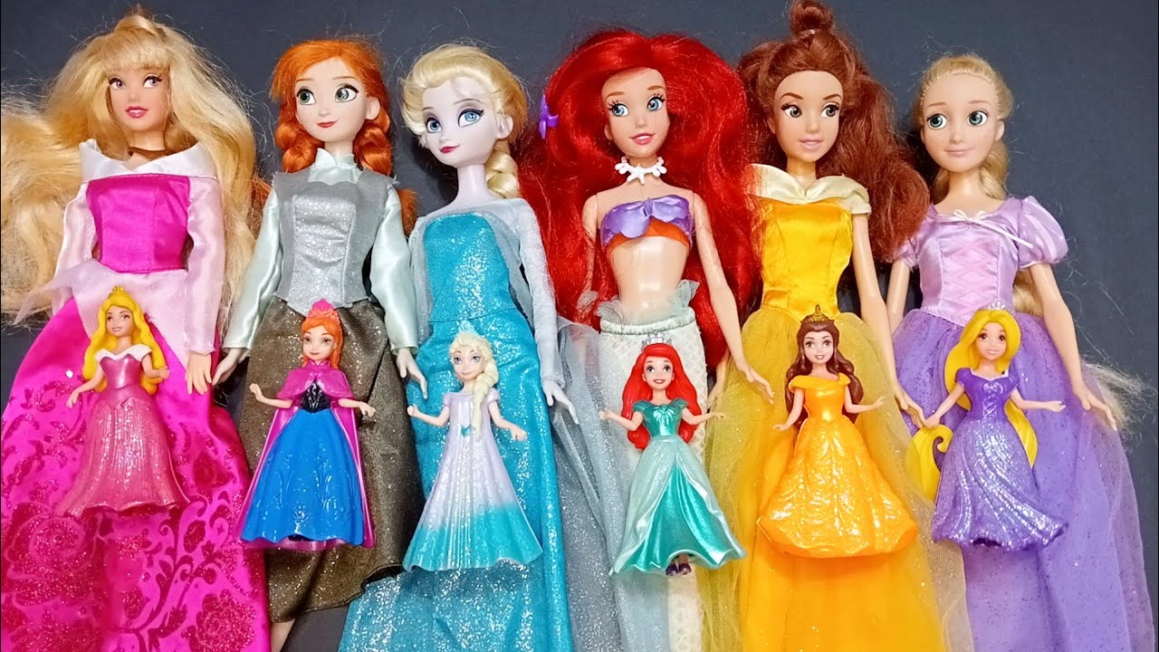 ASMR Most Popular Disney Princess Dolls lots of colorful rainbow ...