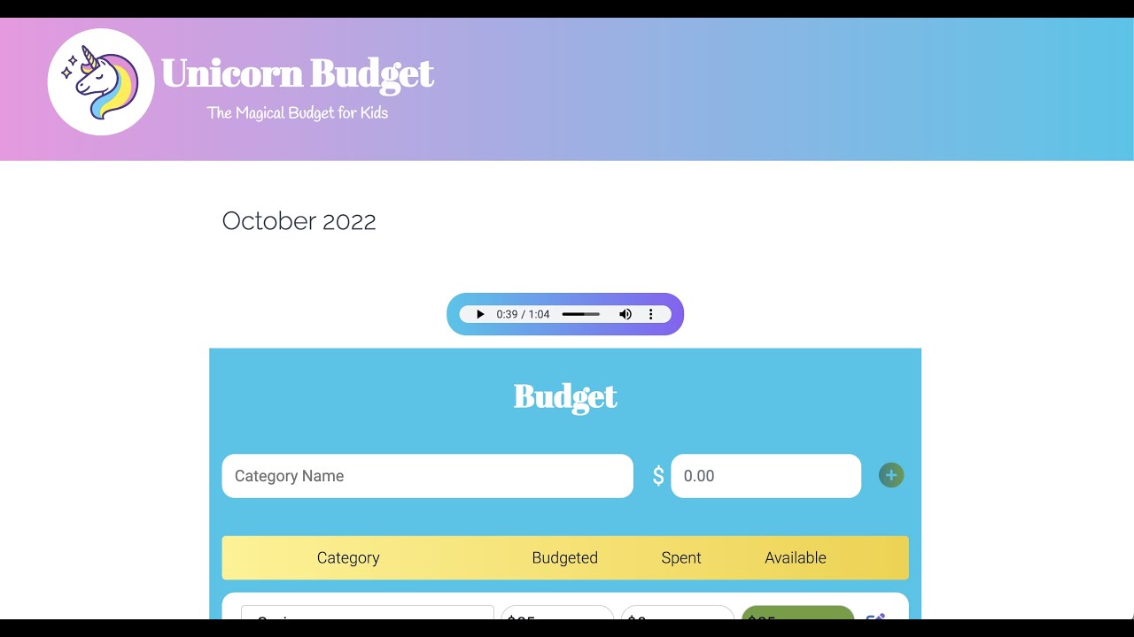 Unicorn Budget | Kelsey Taylor DevMountain Foundations Capstone - YouTube