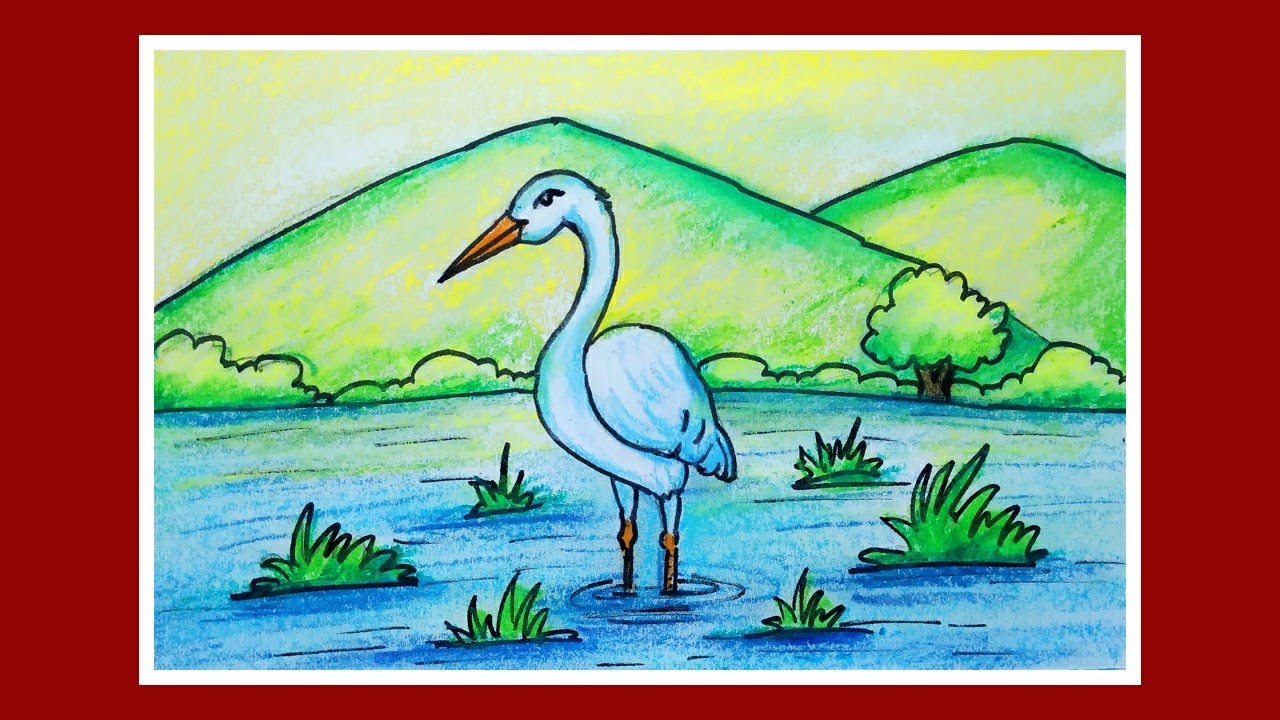 How to draw Simple Bird Scenery | Beginners Arts | Beautiful Scenery ...