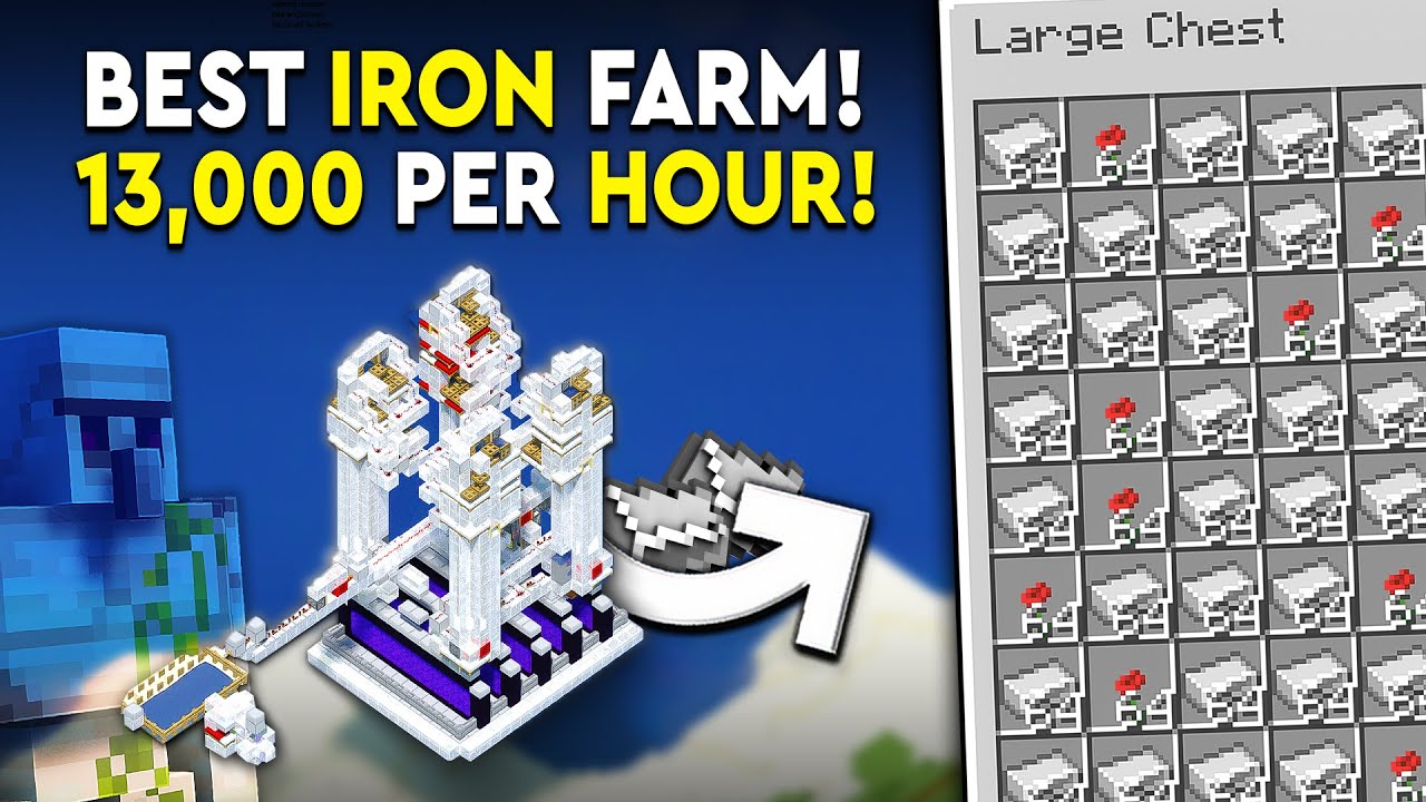Minecraft Iron Farm Tutorial - FAST & EASY - 13,000 P/H! - YouTube