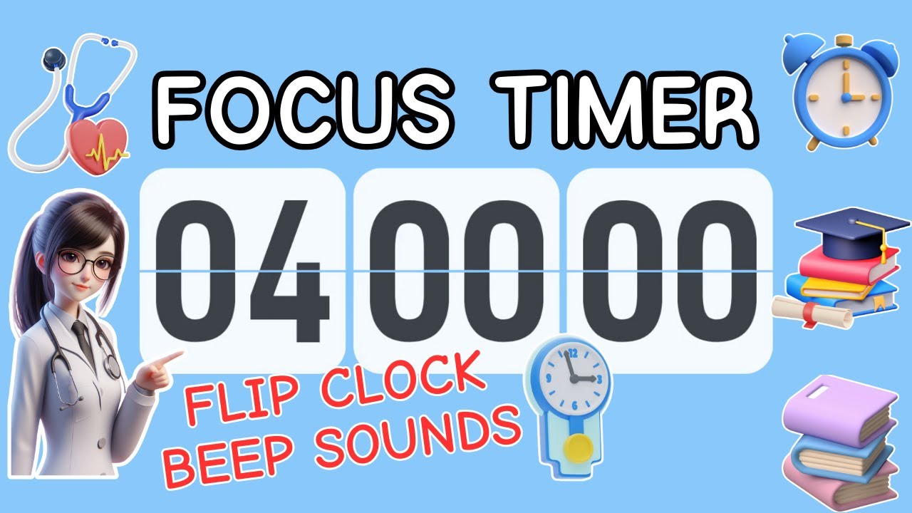 4-HOUR STUDY COUNTDOWN TIMER ⏰ AESTHETIC FLIP CLOCK (BEEP SOUNDS) for ...