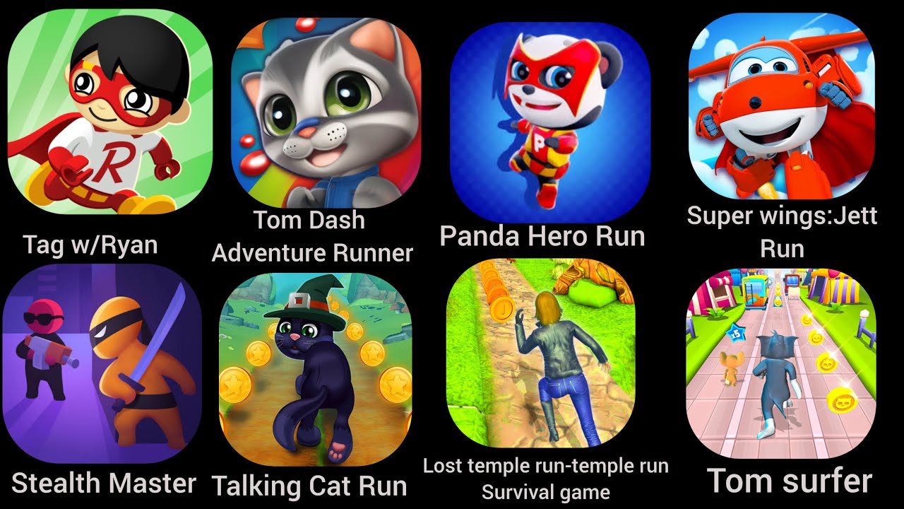 Tag w/Ryan,Tom Dash Adventure Runner,Panda Hero Run,Super wings:Jett ...